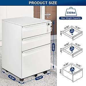 PACHIRA E-Commerce Mobile File Cabinet with 3 Drawers Heavy Duty 19.69" D x 15.35" W x 23.62" H, Fully Assembled, Filing Cabinet Vertical File Under Desk for Legal/Letter/A4 File, White