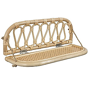 Mazjoaru Wall Shelves Rattan Shelf 16.5inch Handmade Boho Wall Decor Floating Rustic Decor for Bathroom Nursery Bedroom, Wall Mounted Natrual Rattan and Wood Storage Hanging Shelves