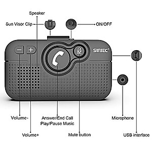 SUNITEC Handsfree Bluetooth Car kit for Cell Phone, Wireless Bluetooth Speaker for car, AUTO Power ON Support Siri Google Voice Assistant Hands Free Car Phone Speakerphone with Visor Clip-BC980SA