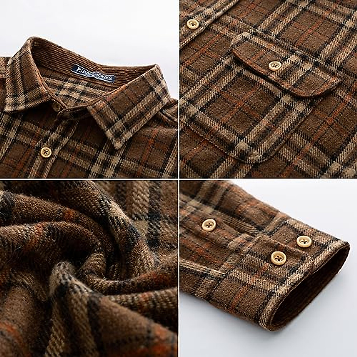 Mens Vintage Plaid Shacket Jacket Flannel Shirt for Men Button Down Shirt Jacket Tops Coffee
