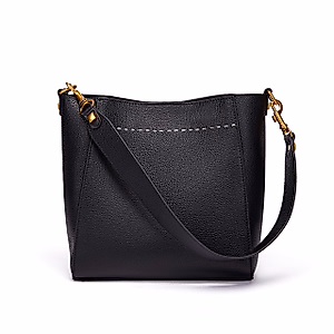 DORIS&JACKY Leather Bucket Tote Bag For Women Medium Hobo Shoulder Purse And Handbags (1-Black)