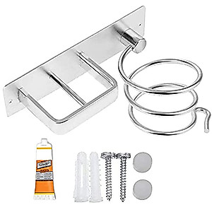 Brontosaurus (No Drilling Hair Dryer Holder, Blow Dryer Holder Wall Mounted, Save Space & Easy to Install, Bedroom & Bathroom Hair Tool Organizer for Hair Dryer, Flat Irons, Curling Wands (silver)