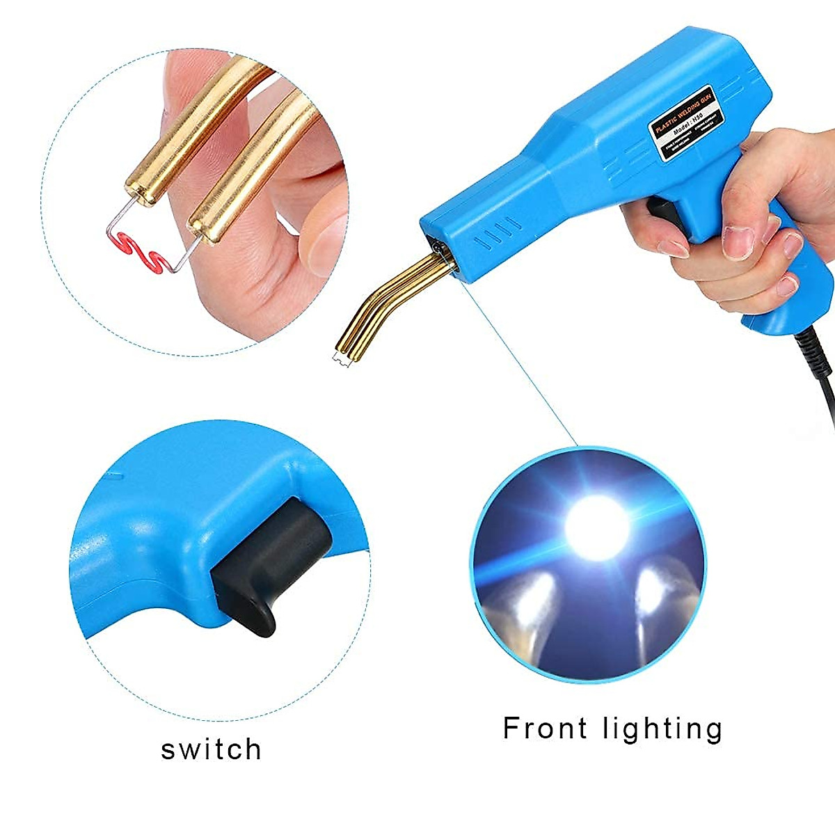 HPEVA 50W Plastic Welder,Hot Stapler Plastic Welding Machine,Handy Hot Staple Gun Car Bumper Repair Kit,Bodywork Fender Fairing Welding Systems Include 4 Types Hot Wave Flat Staples(Blue)