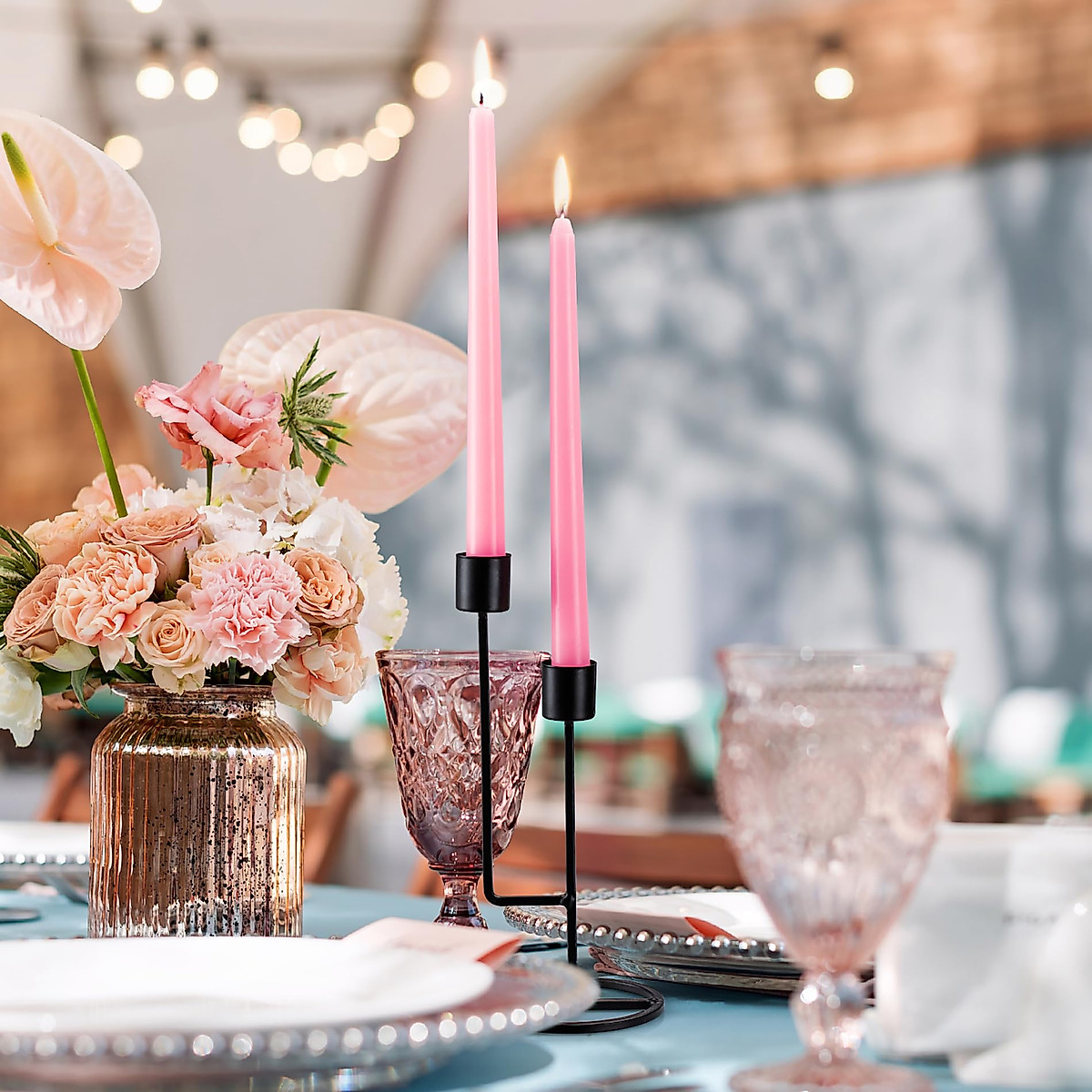 12 Pack Pink Taper Candles - Taper Candles 10 Inch Dripless, Smokeless & Unscented - 8 Hours Long Burning - Tall Candlesticks - Ideal for Weddings, Dinner Parties, Home Decor, Birthday Party