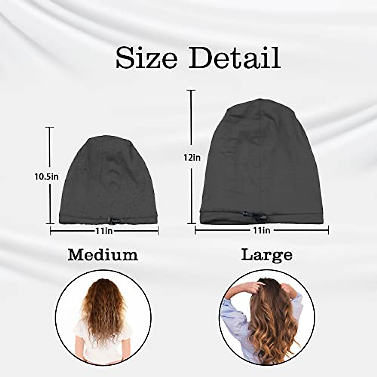 Silk Satin Bonnet Hair Wrap for Sleeping, 2 Pcs Adjustable Silk Bonnets for Women Men Sleep Cap Silk Lined Slouchy with Adjustable Strap Curly Hair Head Scarf Night Caps