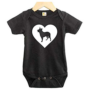 Ebenezer Fire Blue Heeler Onesie/Heart/Australian Cattle Dog Baby Outfit/ACD Bodysuit (3-6M, Black SS(White Text))