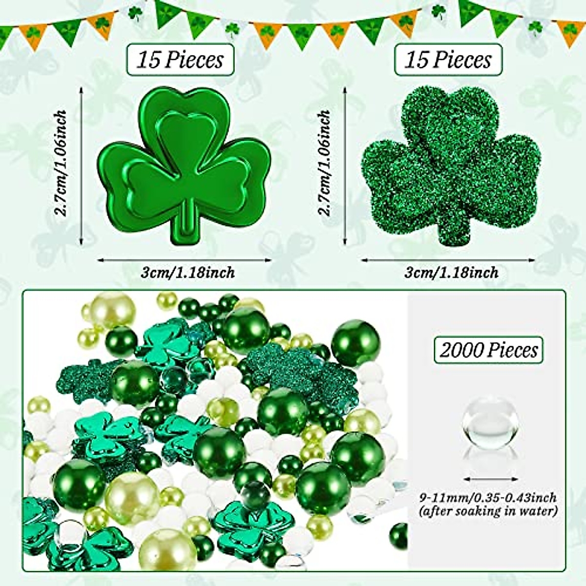 2106 Pieces St. Patrick's Day Vase Filler Shamrocks Ornament for Vase Filler Floating Candles for Vases Floating Candles Centerpiece for St. Patrick's Day Festival Party Table Home Decor