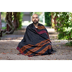 Om Shanti Crafts Meditation or Prayer Shawl or Plain Blanket, Wool Shawl/Wrap, Oversize Scarf. Unisex (Dark Grey)