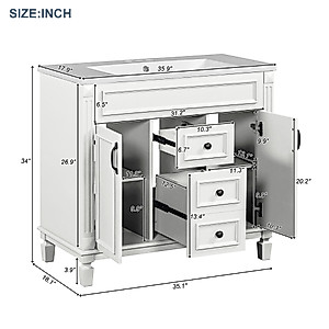 36 in Bathroom Vanity with Sink and Medicine Cabinet Set, 2 Drawers, 2 Doors and Shelves, Wood Single Sink Bathroom Cabinet with Soft Closing, Modern White Bathroom Vanity Set