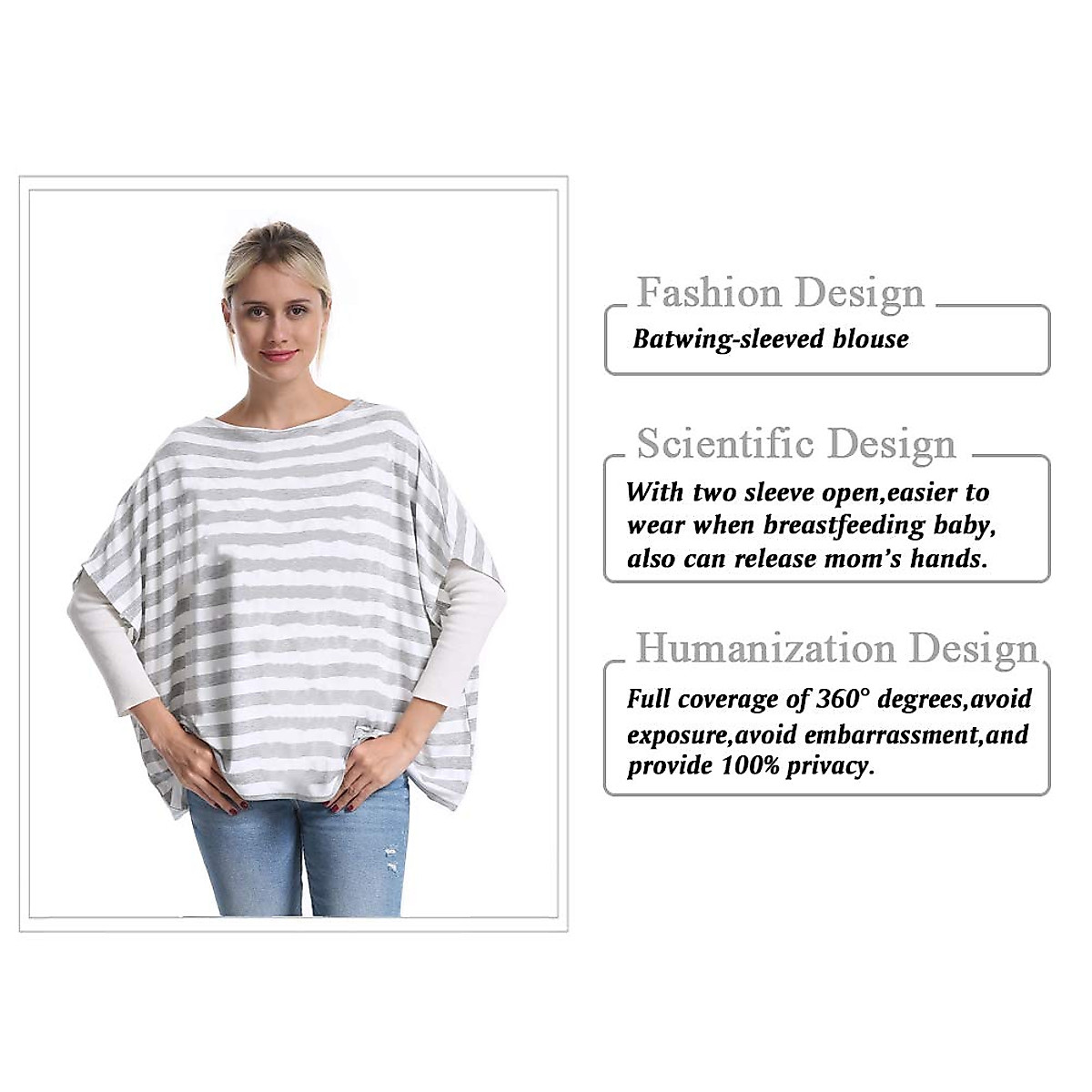 Nursing Breastfeeding Cover Car Seat Canopy for Infant Baby, Soft Bamboo Jersey, Extremely Stretchy, All-in-one Carseat Stroller Cover, Nursing Cover Up Poncho Tops Clothes, Nurse Gift Stripe