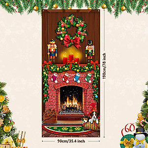 Merry Christmas Door Cover Christmas Fireplace Door Cover Backdrops Xmas Tree Printed Door Cover Banner Christmas Background Xmas Nutcracker Front Door Christmas Hanging Decorations, 6.5 x 3 Feet