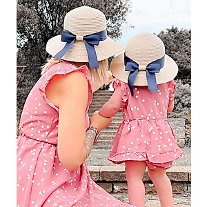 Focamia Pink V Neck Ruffle Short-Sleeve Splicing Butterfly and Floral Print Dress for Mom and Me (as1, Age, 6_Months, Pink Dots, 6 Months)