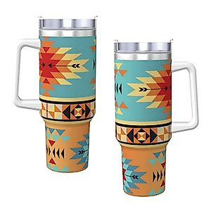 Xiexide 40oz Sweatproof Office Native Southwest American Indian Aztec Navajo Tribal Double Walled Vacuum Insulatedith Handle And Straw,Hot & Cold Drinks