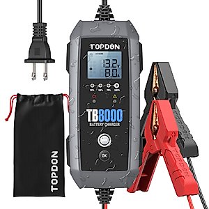 8A/3A/1A Car Battery Charger Automotive with Voltage Detection, 12V/6V TOPDON TB8000 Automatic Battery Maintainer, Lead-Acid & Lithium, LiFePO4 Batteries,Trickle Charger, Float Charger, Storage Bag