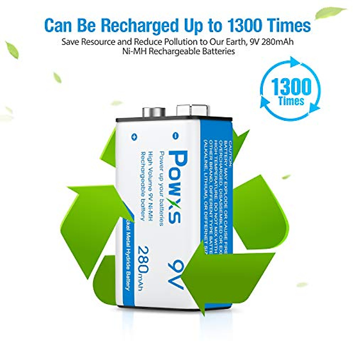 POWXS Rechargeable 9v Batteries with Charger, 2 Count High Performance NIMH 9 Volt Rechargeable Battery for Smoke Alarms Guitar Cameras Toys and More