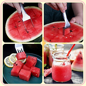 2 PCS 2-in-1 Watermelon Fork Slicer, Stainless Steel Watermelon Slicer Cutter Tool, Fruit Vegetable Cutting Fork for Family Parties Camping