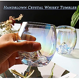Iridescent Snow Mountain Whiskey Glasses Set of 2 Old Fashioned Rocks Glass 11.8 Oz Handblown Lead-free Whisky Tumbler Premium Crystal Glass for Scotch/ Bourbon/ Cognac/ Liquor/ Rum/ Vodka/ Cocktails