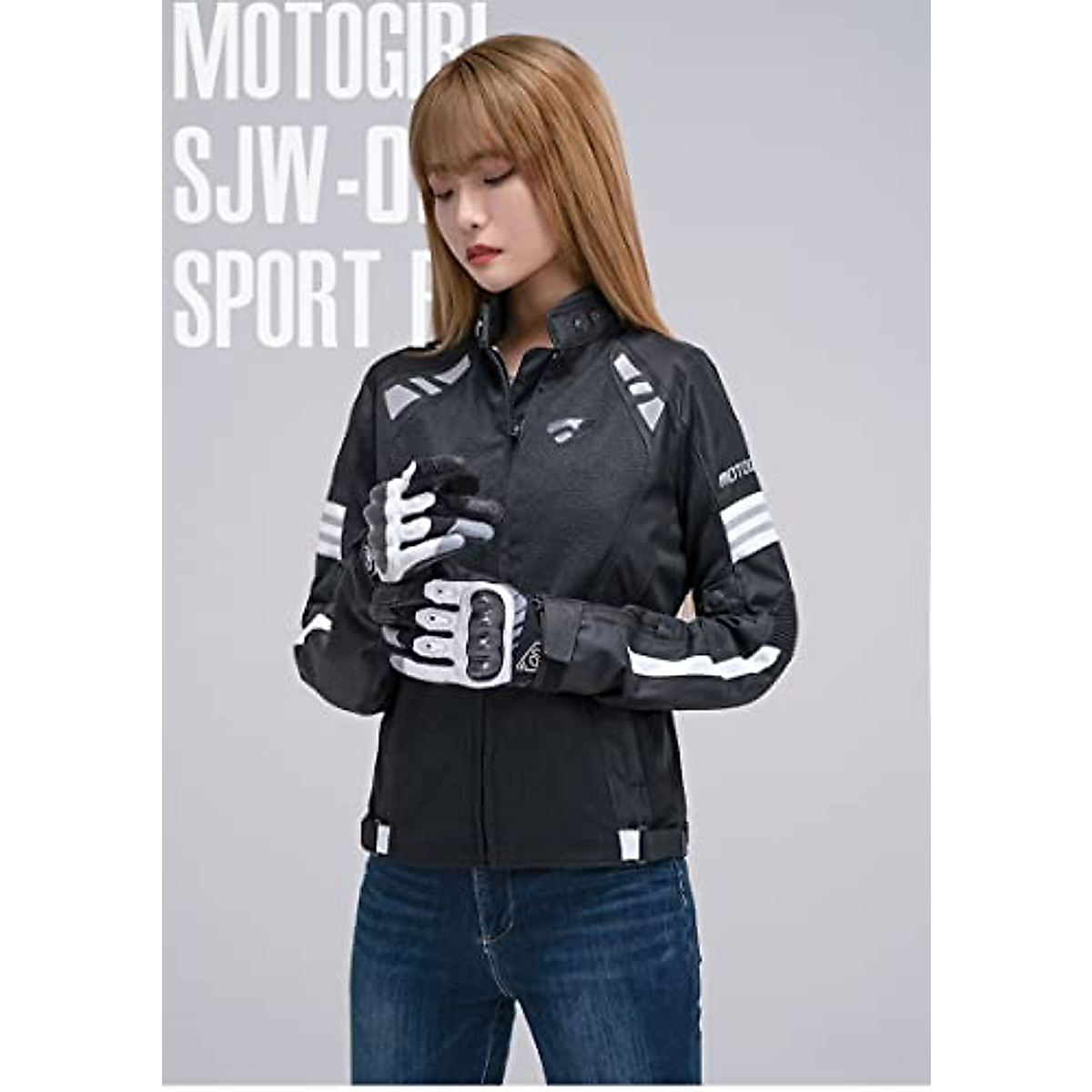 Women's Motorcycle Jacket Summer Breathable Motorbike Moto Jacket Riding Ladies Clothing with removable protective gear (White, XXXL)