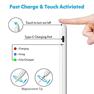 Stylus Pen for iPad 2024-2018 with Faster Charge,Tilt Sensor Battery Indicators Pencil for iPad Pro M4 2024,iPad Air M2 2024,iPad 10/9/8/7/6th,iPad Air 5/4/3,iPad Pro 11 & 12.9",iPad Mini 7/6/5