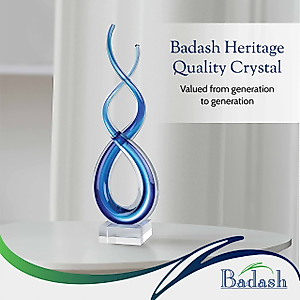 Badash Touch of Blues - Blue Crystal Murano-Style Glass Sculpture - Blue Home Decor Glass Art - 9" Tall Mouth-Blown Glass Wave Sculpture on Crystal Base - Glass Decor Contemporary Home Decor Accent