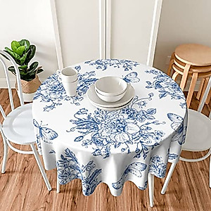 Blue Butterfly Floral Round Tablecloth 60 Inch Farmhouse Rustic Tablecloth Spring Summer Table Cloth, Flower Outdoor and Indoor Table Cover for Home Party Kitchen Picnic Mothers Day Table Cloth Gift