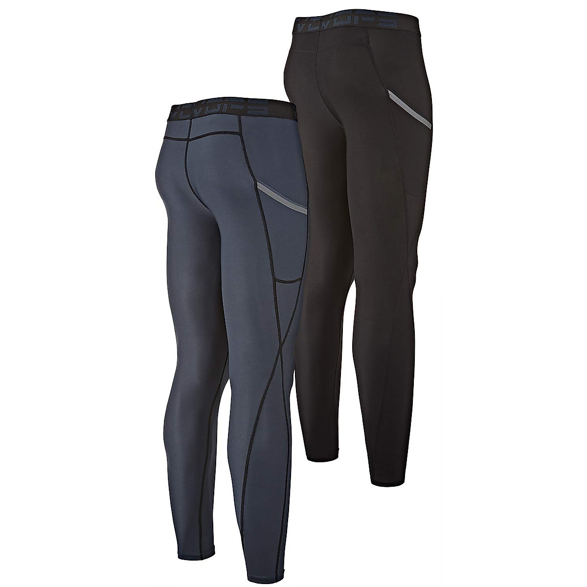 DEVOPS 2 Pack Men's Compression Pants Athletic Leggings with Pocket (Medium, Black/Charcoal)