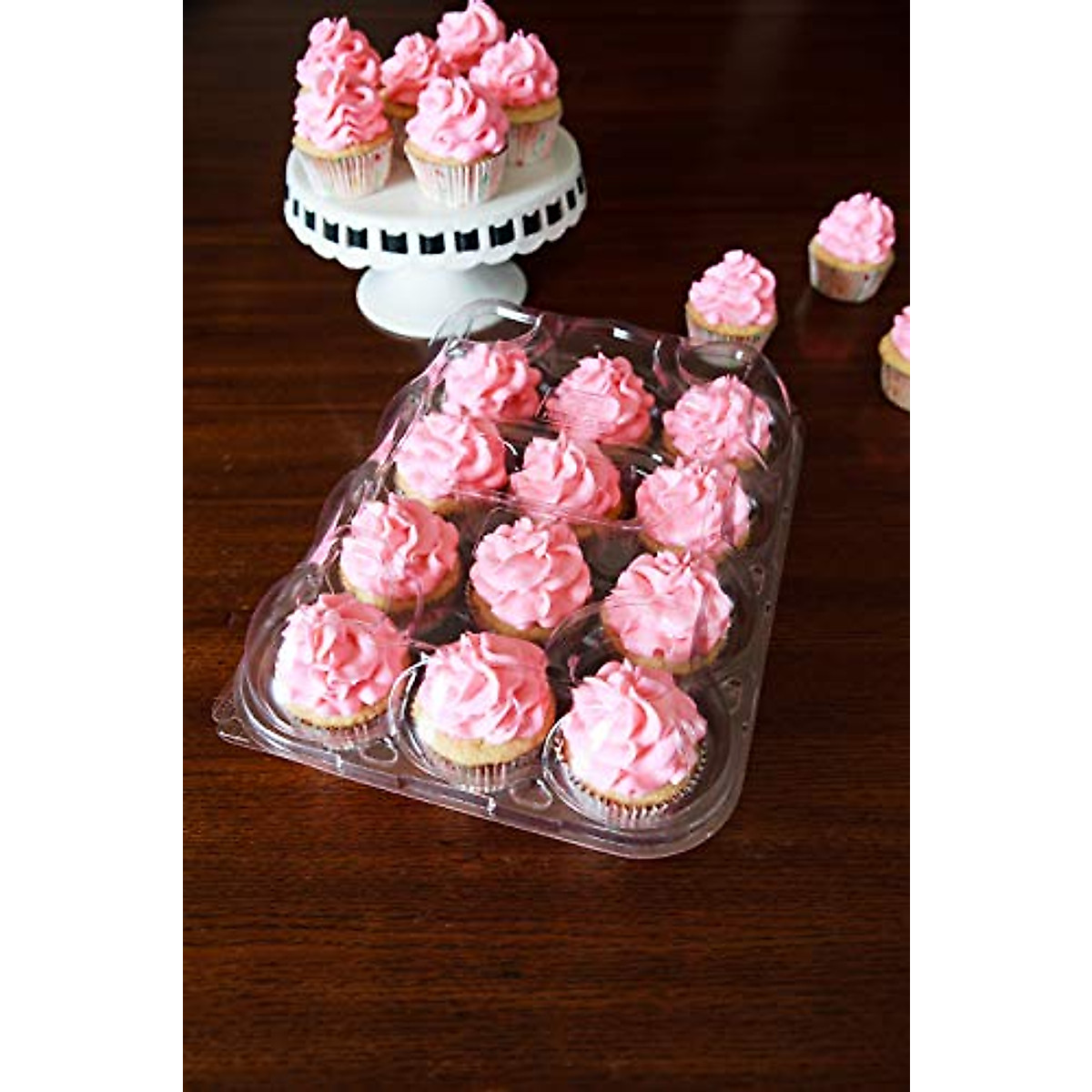 10-Pack of 12-Compartment Stackable Cupcake Carrier - High Tall Dome Clear Cupcake Boxes for Mini or Full-Size Cupcakes, Cupcake Containers Plastic Disposable, Cup Cake Holders