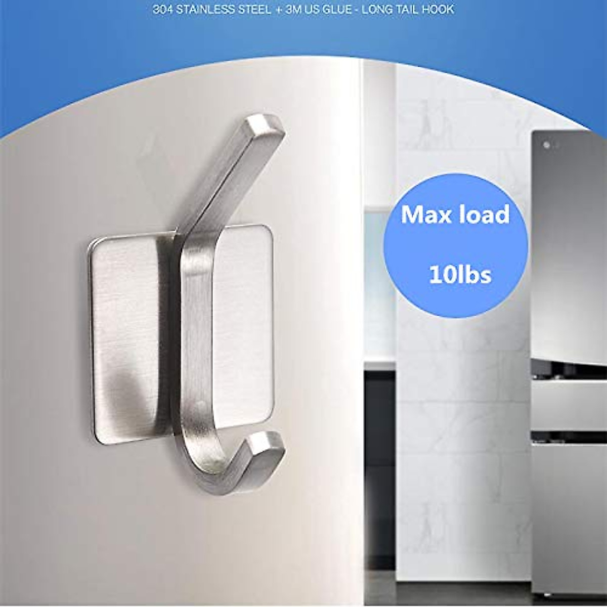 ZSYSUP 4 Pack Stainless Steel Adhesive Wall Hooks for Hanging, Seft-Adhesive Robe/Coat/Hat/Towel/Key Hooks for Bathroom Kitchen Curtain Door