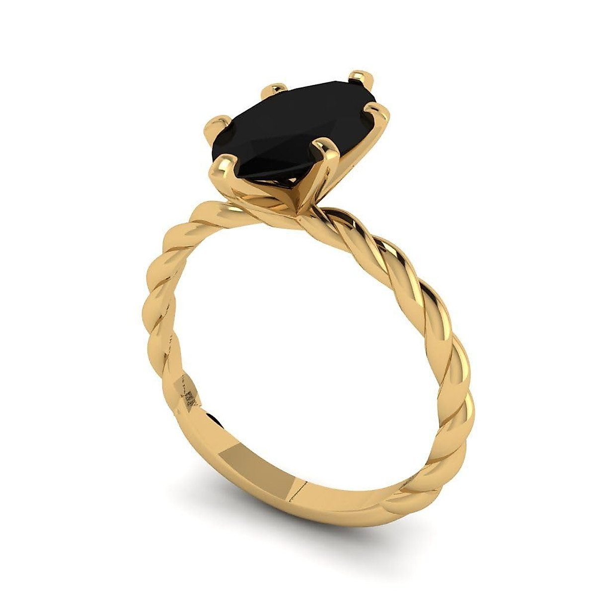2ct Marquise Cut Solitaire Rope Twisted Knot Natural Black Onyx Engagement Promise Anniversary Ring 18K yellow Gold 3.5