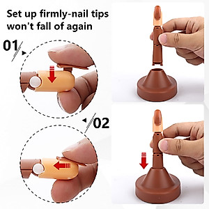 Nail Practice Fingers for Acrylic Nails-Flexible Nail Art Training Manicure Fingers Set for Hands, 1PCS Fake Finger to Practice Fake Nails with Base Stand and 100PCS Nail Tips