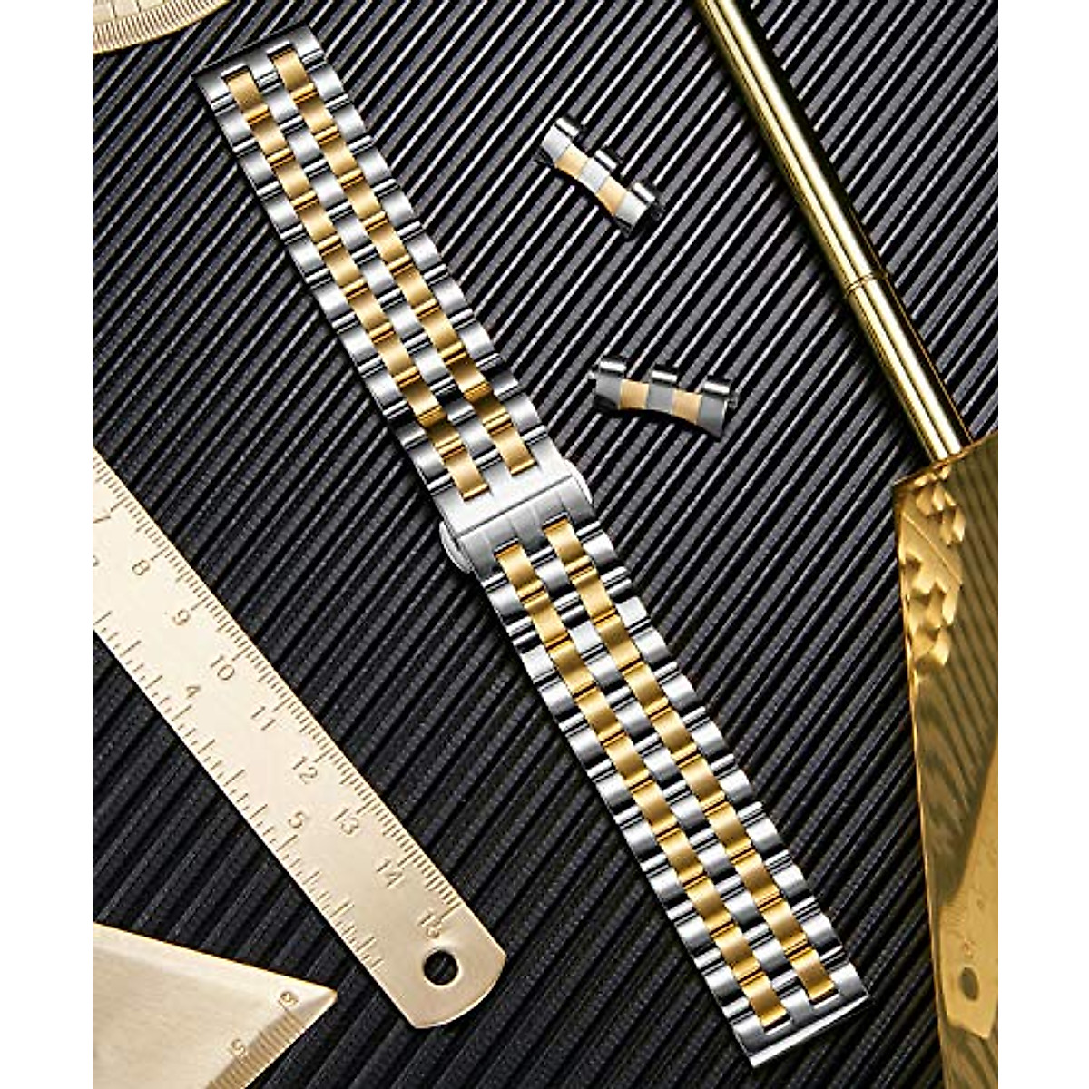 BINLUN Stainless Steel Watch Band with Curved and Straight End, Replacement Metal Watch Straps for Men Women 18mm/19mm/20mm/21mm/22mm/24mm in Silver, Gold, Black, Rose Gold, Two Toned