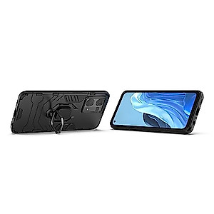 SATURCASE Case for Oppo Reno 7 4G / F21 Pro 4G, Ring Kickstand Hybrid 2 in 1 [PC & Silicone] Dual-Layer Bumper Shockproof Protective Cover for Oppo Reno 7 4G / F21 Pro 4G (HZ-Black)
