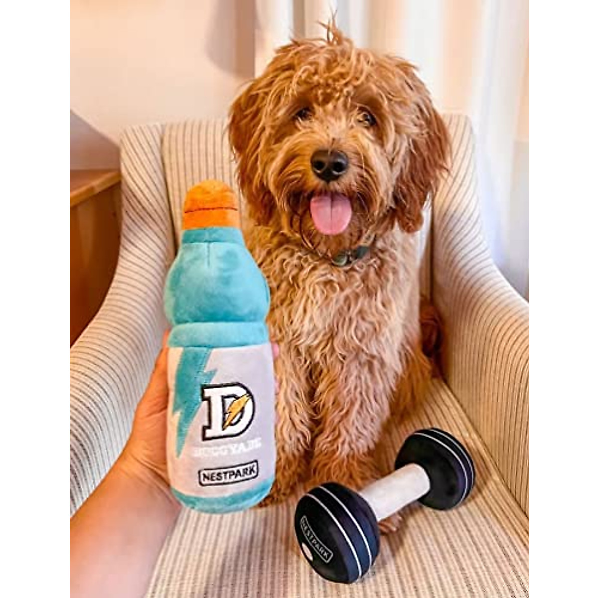 Nestpark Fitness Funny Dog Toys - Doggyade and Doggy Dumbbell Workout Parody Cute Dog Toys - 2 Pack (Workout Pack)