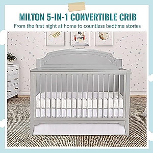 Dream On Me JPMA & Greenguard Gold Certified Milton 5-in-1 Convertible Crib Made with Sustainable New Zealand Pinewood in Pebble Grey, Non-Toxic Finish