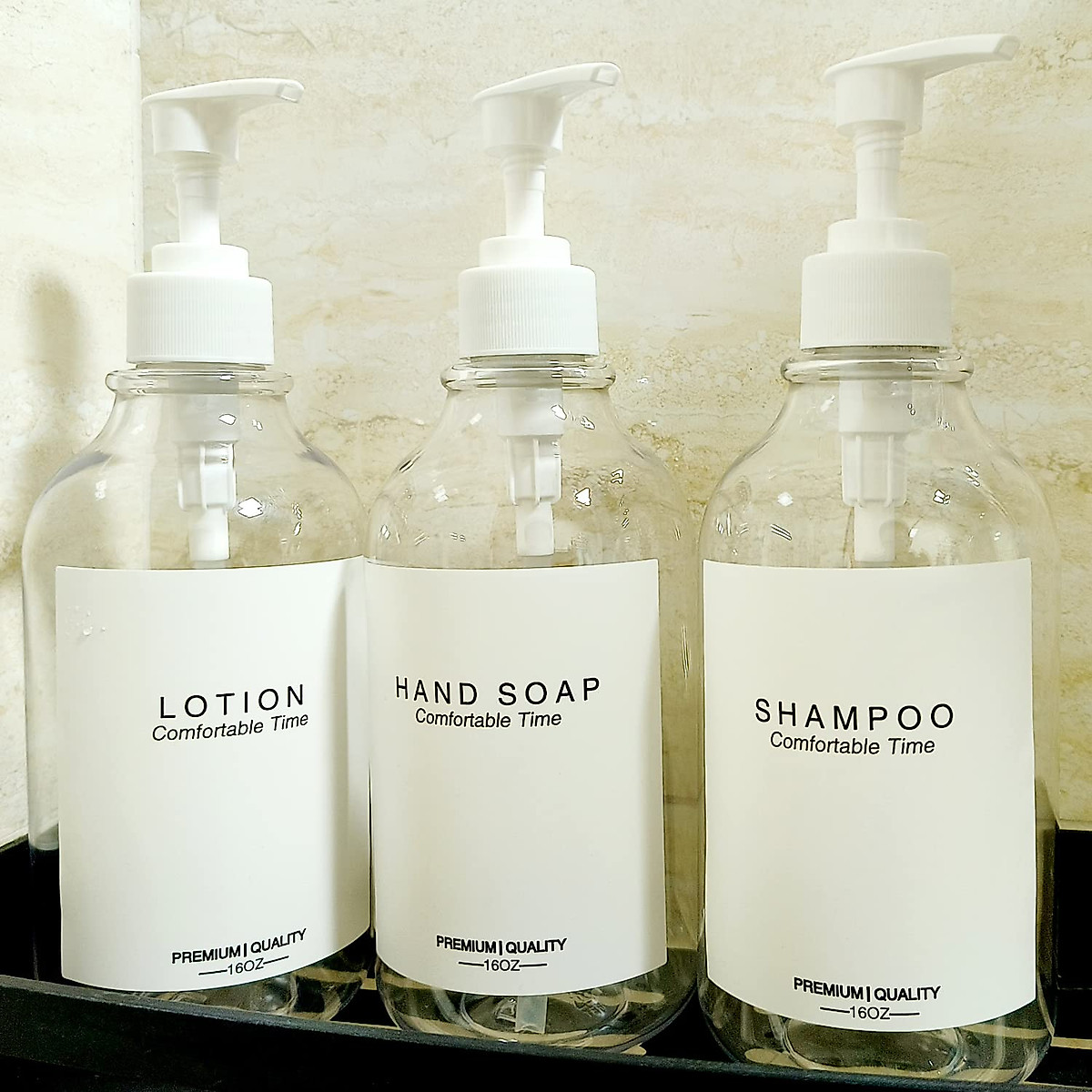 3 Pack of Shampoo and Conditioner Bottles - Apothecary Dispenser Bottle for Bathroom and Kitchen, Refillable Shampoo Bottles for Shampoo Lotion Oil Shower Soap Hand Soap and Dish Soap (Clear)
