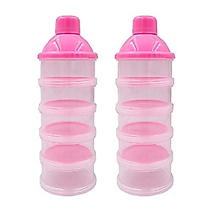Goldenvalueable Non-Spill Milk Powder Dispenser/Storage Container, Pink (2pcs)- 5 Compartments