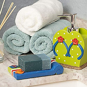 Smilewares Fun Beach Theme Bath Accessories Set (4-Piece) Includes soap Dispenser, Tumbler, Holder and Dish.