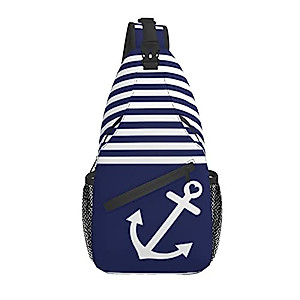 Navy Blue Love Anchor Nautical Sling Bag Crossbody Daypack Travel Hiking Mini Fashion Shoulder Backpack for Men Women Kids