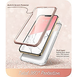 i-Blason Cosmo Series Case for iPhone 13 Pro 6.1 inch (2021 Release), Slim Full-Body Stylish Protective Case with Built-in Screen Protector (Marble)