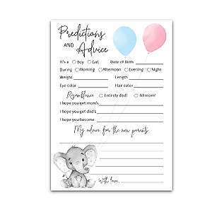 GENDER REVEAL Prediction and Advice Cards - Pack of 25 - Elephant Blue or Pink Baby Shower Games, New Parents, Mom & Dad to be, Mommy & Daddy Message, Coed Shower Activity Keepsake Book G510-PDAV
