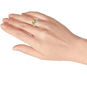 55Carat Natural-Citrine 925-Sterling-Silver Sparkle Three-Stone Halo Rings Diamond Accents Gemstone Handcrafted Fashion Jewelry Wedding Gifts for Women Size: 11