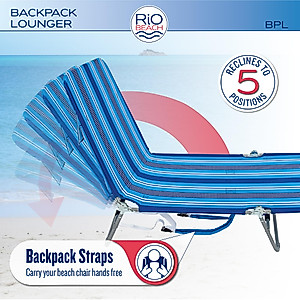 Rio Beach Portable Lay Flat Folding Backpack Beach Lounge Chair with Backpack Straps and Storage Pouch, Orange and Green