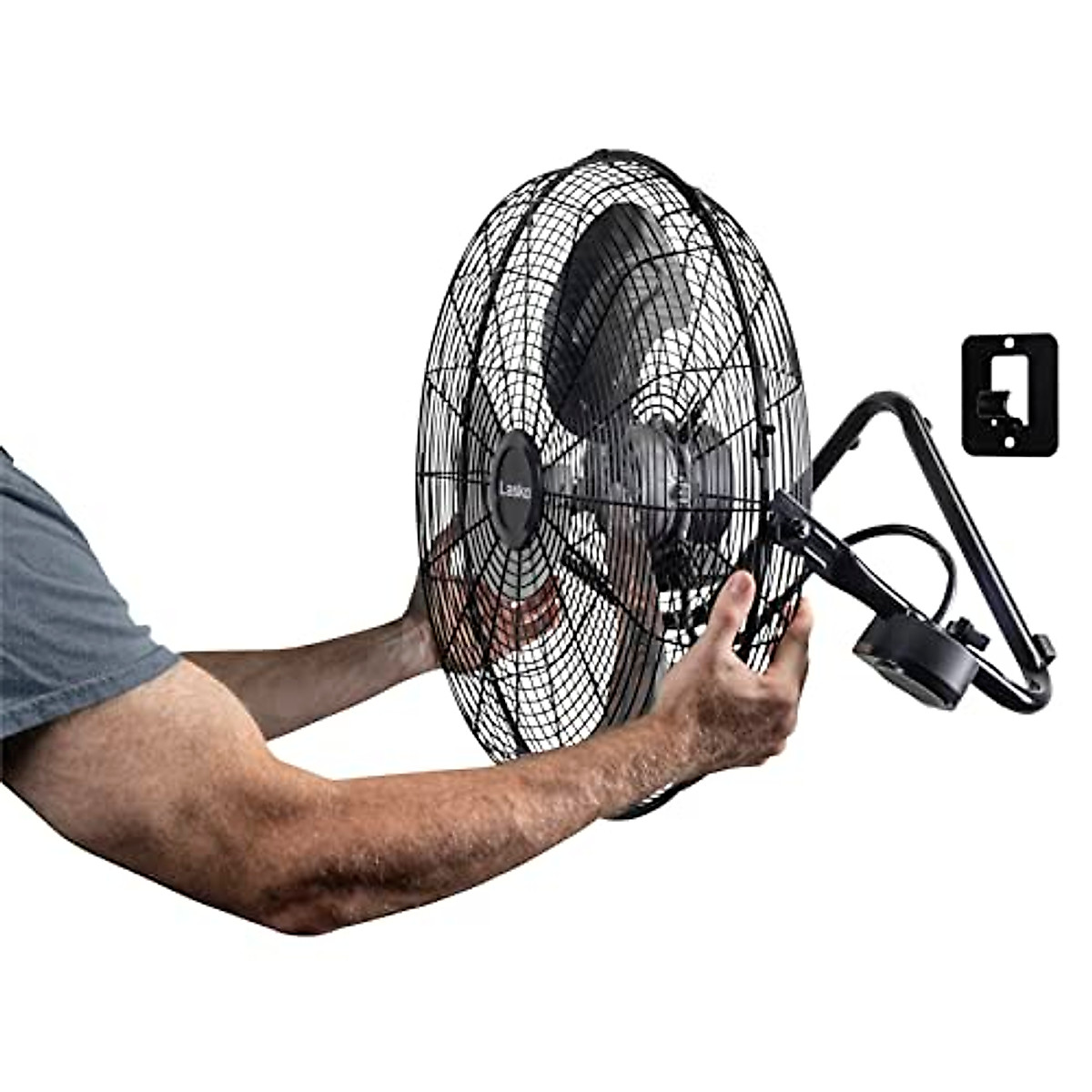 Lasko Metal Commercial Grade Electric Plug-In High Velocity Floor Fan with Wall Mount Option and Remote Control for Indoor Home, Bedroom, Garage, Basement, and Work Shop Use, Black H20660 Large