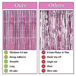 rubfac 3pcs 3.3x8.2 Feet Pink Fringe Backdrop Curtains,Tinsel Streamers Birthday Party Decorations, Fringe Backdrop for Pink Party Decorations Girl Princess Bachelorette Party Decor