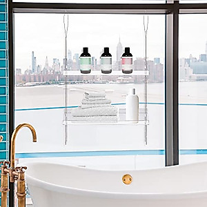 Sumerflos Acrylic Hanging Floating Shelves, 2Tier Clear Indoor Wall Window Storage Rack, Height Adjustable Display Floating Shelves for Home, Kitchen, Bedroom, Bathroom