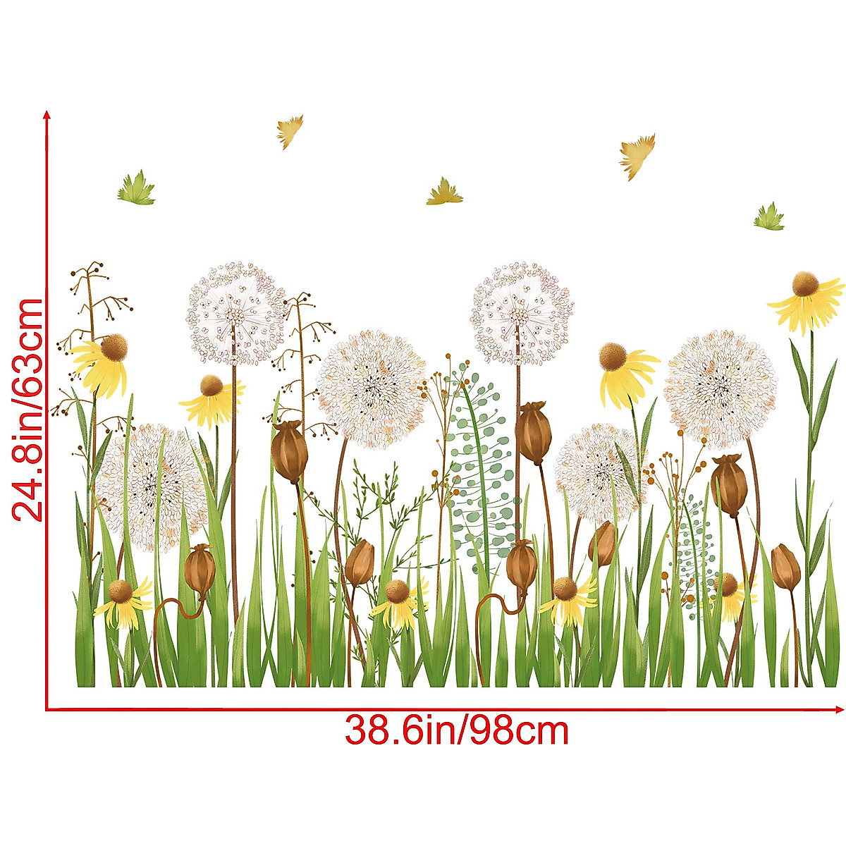 Amaonm Removable 3D Waterproof Green Plants Grass and Dandelion Wall Decals DIY Peel and Stick Decor Wall Sticker for Kids Girls Baby Bedroom Living Room Kindergarten Nursery Classroom Decoration (B)