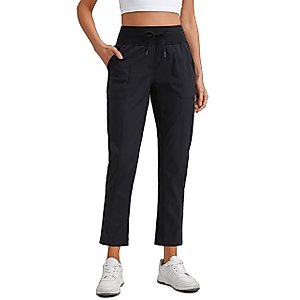 CRZ YOGA Womens Casual 7/8 Pants 27" - Lightweight Workout Outdoor Athletic Track Travel Lounge Joggers Pockets Black X-Small