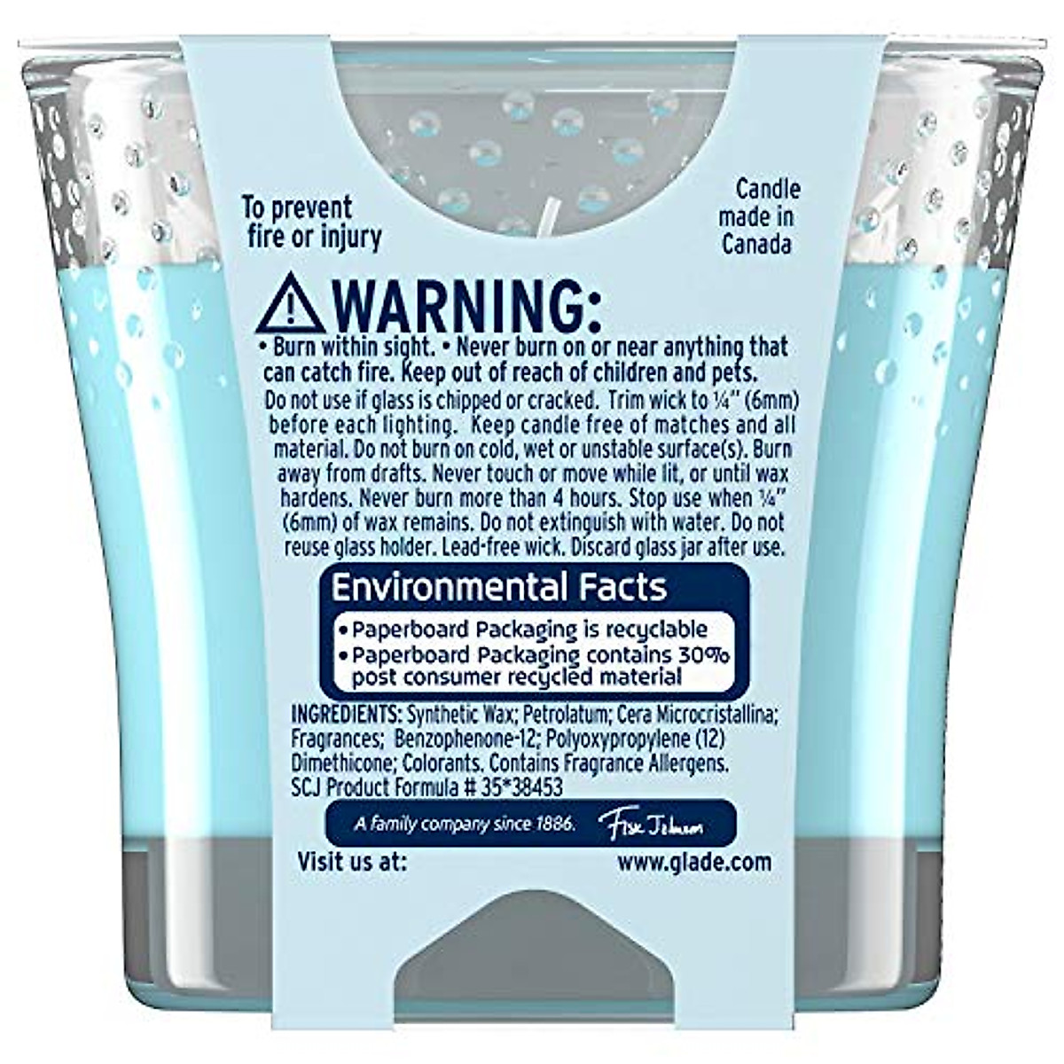 Glade Candle Jar, Air Freshener, Aqua Waves, 3.4 Oz