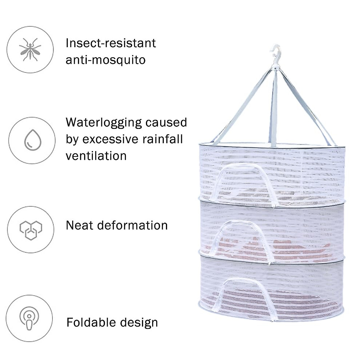 Balana Herb Drying Rack 3 Layer Hanging Mesh Net, Plants Hanging Drying Fish Net Foldable Hanging Mesh Dryer for Buds, Fruits, Hydroponics Flowers, Vegetables, Fish.(Size:M)