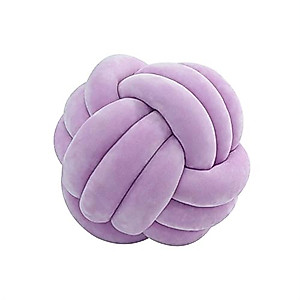 Soft Knot Ball Pillow, 7.8'' Velvet Round Knotted Pillow Cushion Home Decorative, Knot Pillow for Home Sofa Couch Bedroom Living Room Decor, Light Purple